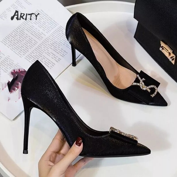 Shoes | Black Rhinestone Bump Heels Size 85 | Poshmark